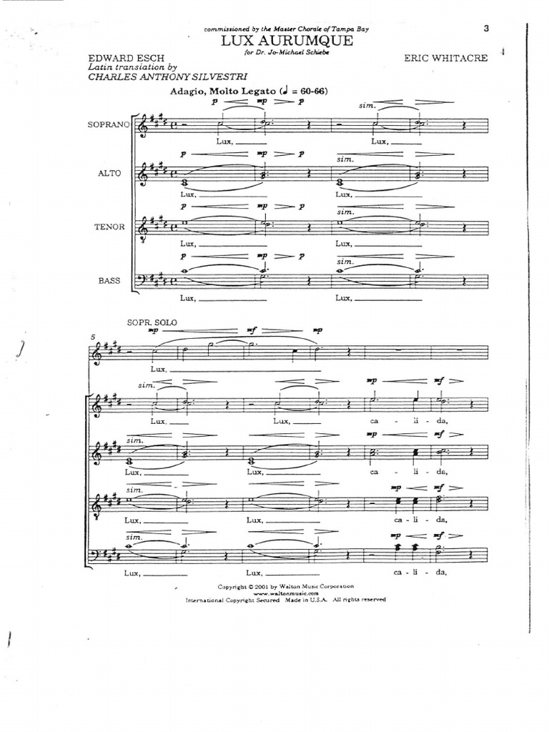 Lux Aurumque - E. Whitacre | PDF