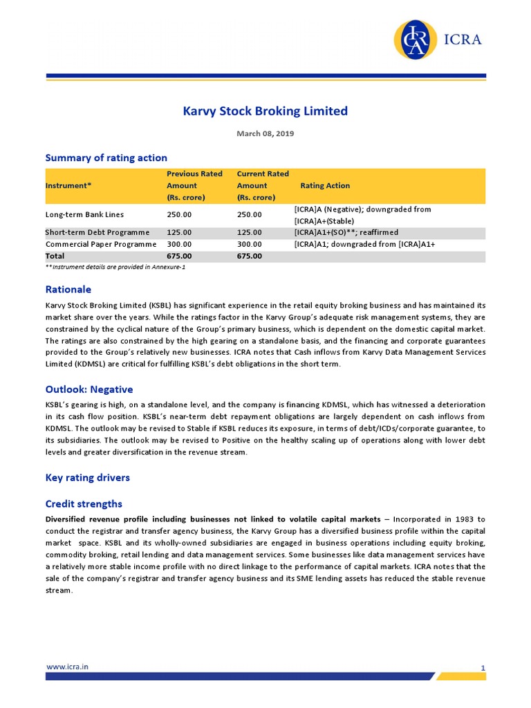 Karvy Stock Broking - R-08032019 PDF | PDF | Leverage (Finance) | Debt