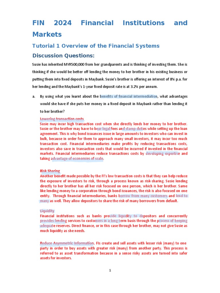 FIN24 Financial Markets Overview | PDF | Financial Markets | Loans
