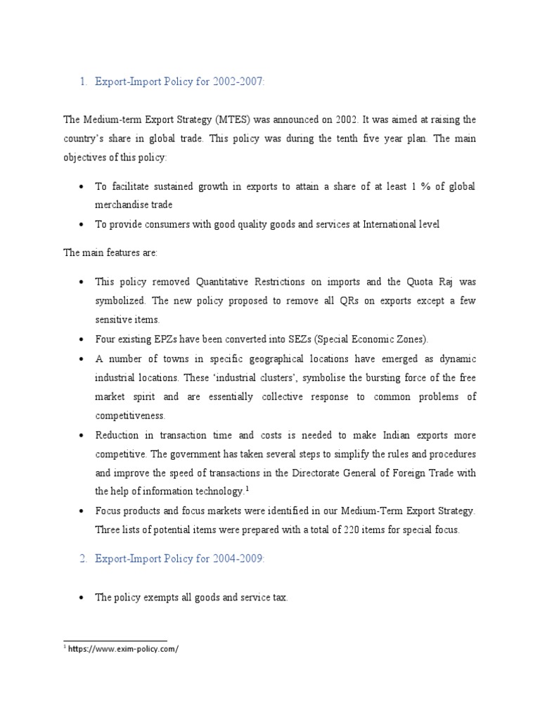 Export-Import Policy For 2002-2007 | PDF | Business | Finance & Money ...