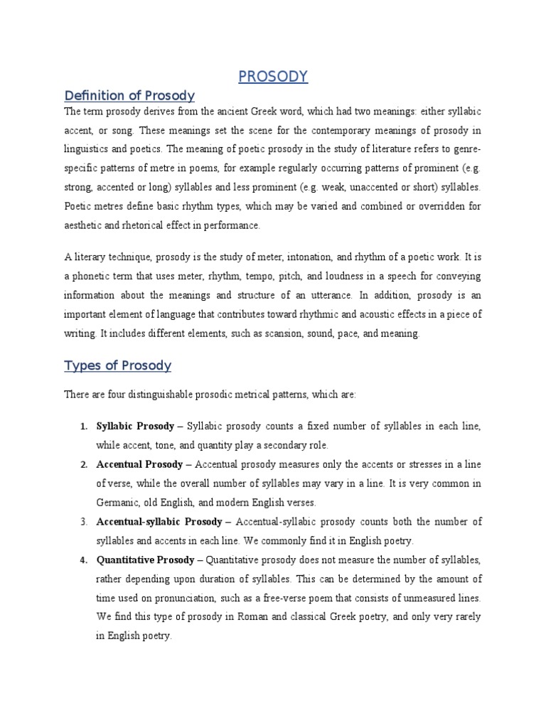 Definition of Prosody | Download Free PDF | Metre (Poetry) | Stress ...