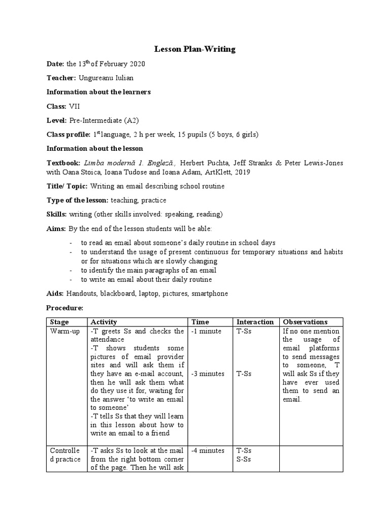 Lesson Plan-Clasa A 7-A | PDF | Semiotics | Education Theory