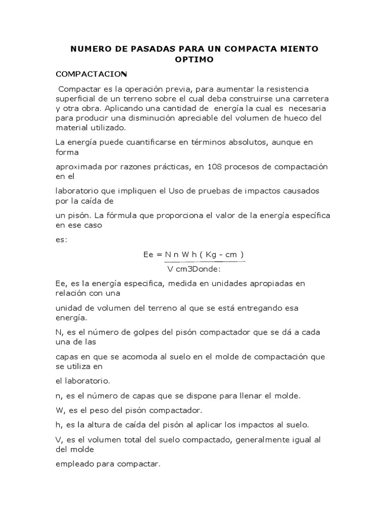 Numero de Pasadas para Un Compacta Miento Optimo | PDF | Volumen | Naturaleza