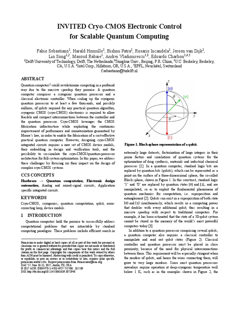 INVITED Cryo-CMOS Electronic Control For Scalable Quantum Computing | PDF | Field Programmable ...