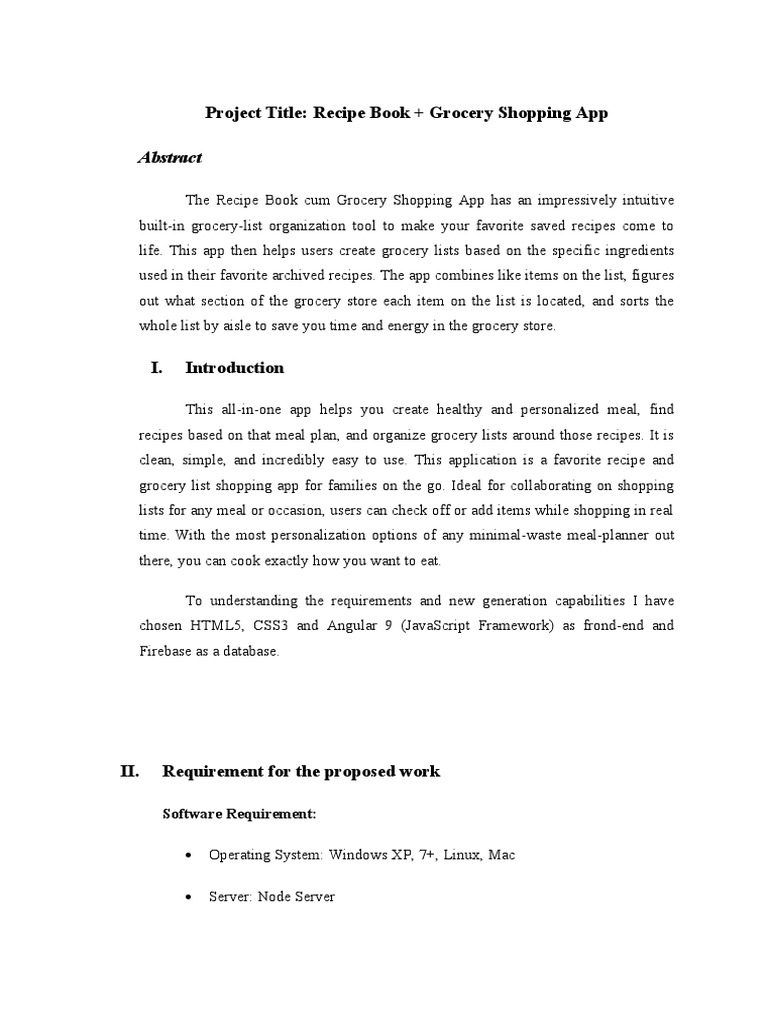 Synopsis Report - Recipe + Grocery Shopping App