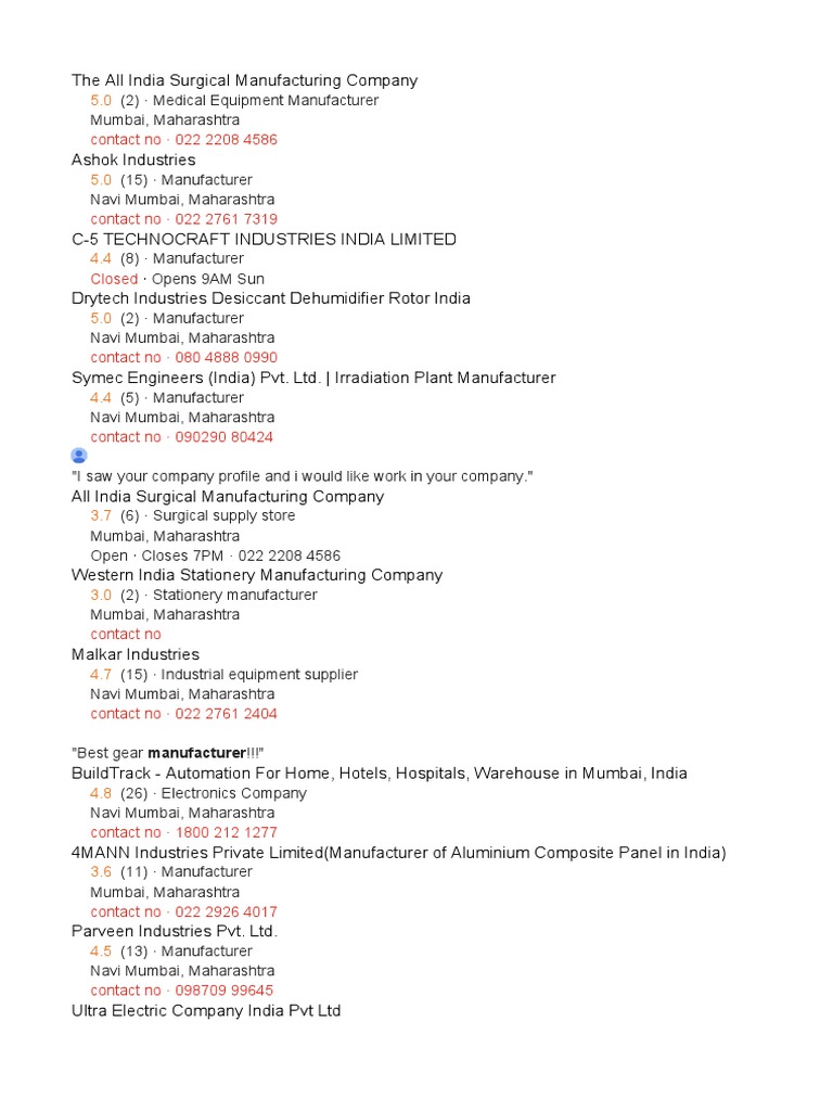 Mumbai Manufacturing Companies Directory | PDF