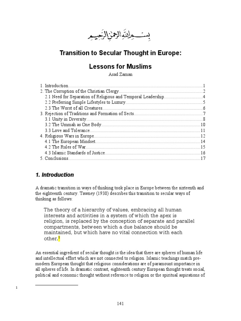 Transition To Secular Thought in Europe: Lessons For Muslims | PDF ...