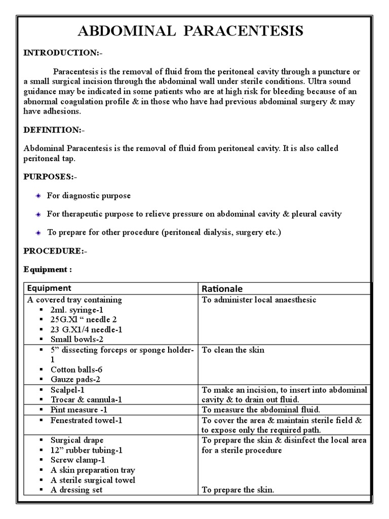 Abdominal Paracentesis | PDF | Surgery | Anesthesia