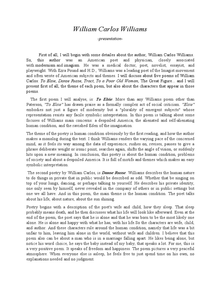 William Carlos Williams: - Presentation | PDF | Poetry