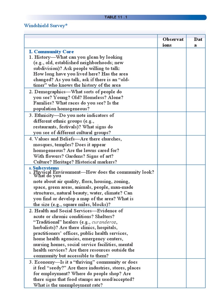 I. Community Core: Windshield Survey | PDF | Community | Health Care