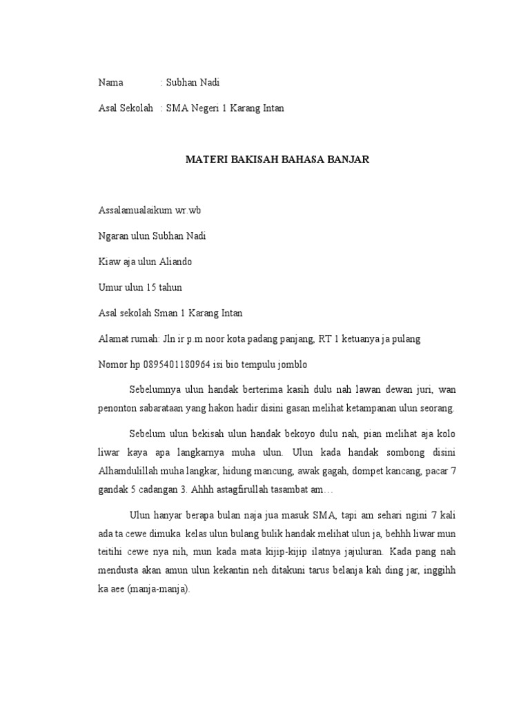 Materi Bakisah Bahasa Banjar | PDF