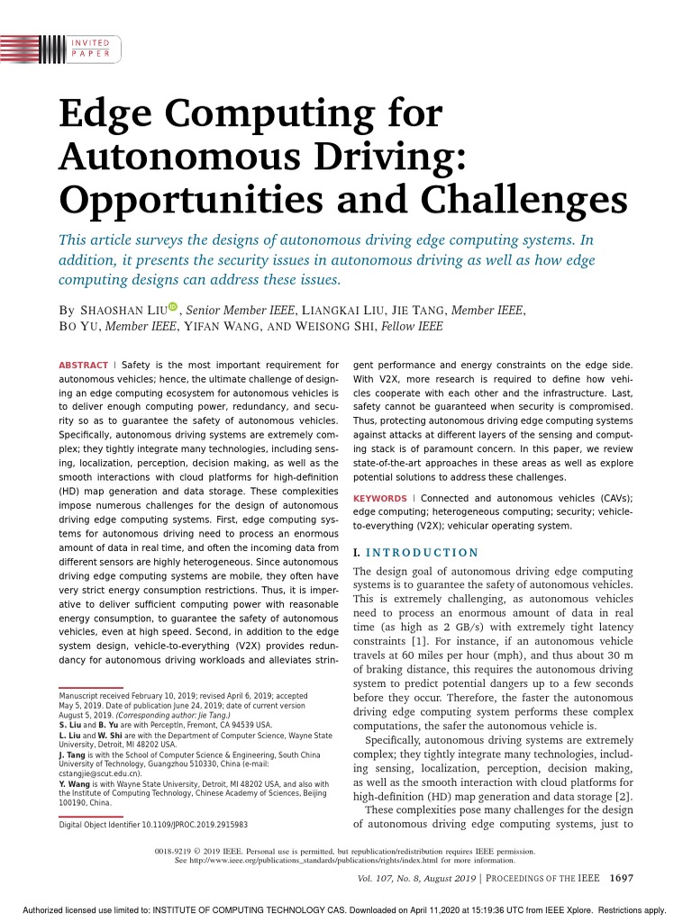 Edge Computing For Autonomous Driving - Opportunities and Challenges ...