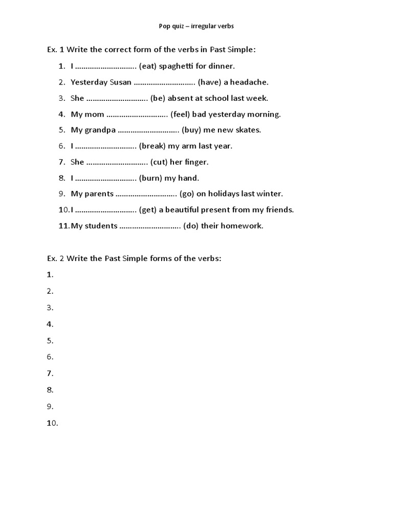 Irregular Verbs Part 1 Evolution Plus 3 | PDF