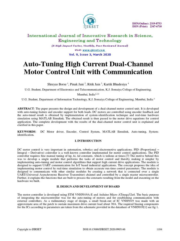 Auto Tuning High Current Motor Control Unit, Journal Article | PDF ...