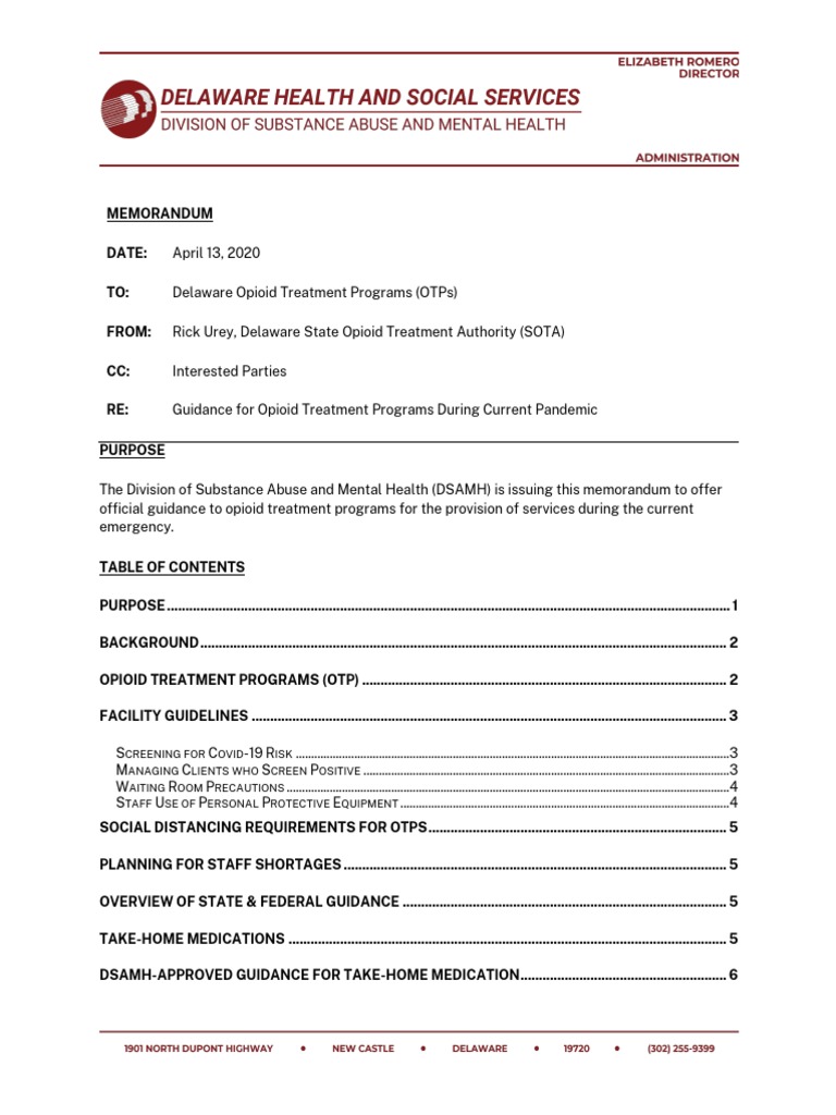 DSAMH Guidance For OTPs UPDATED | PDF | Health Insurance Portability ...