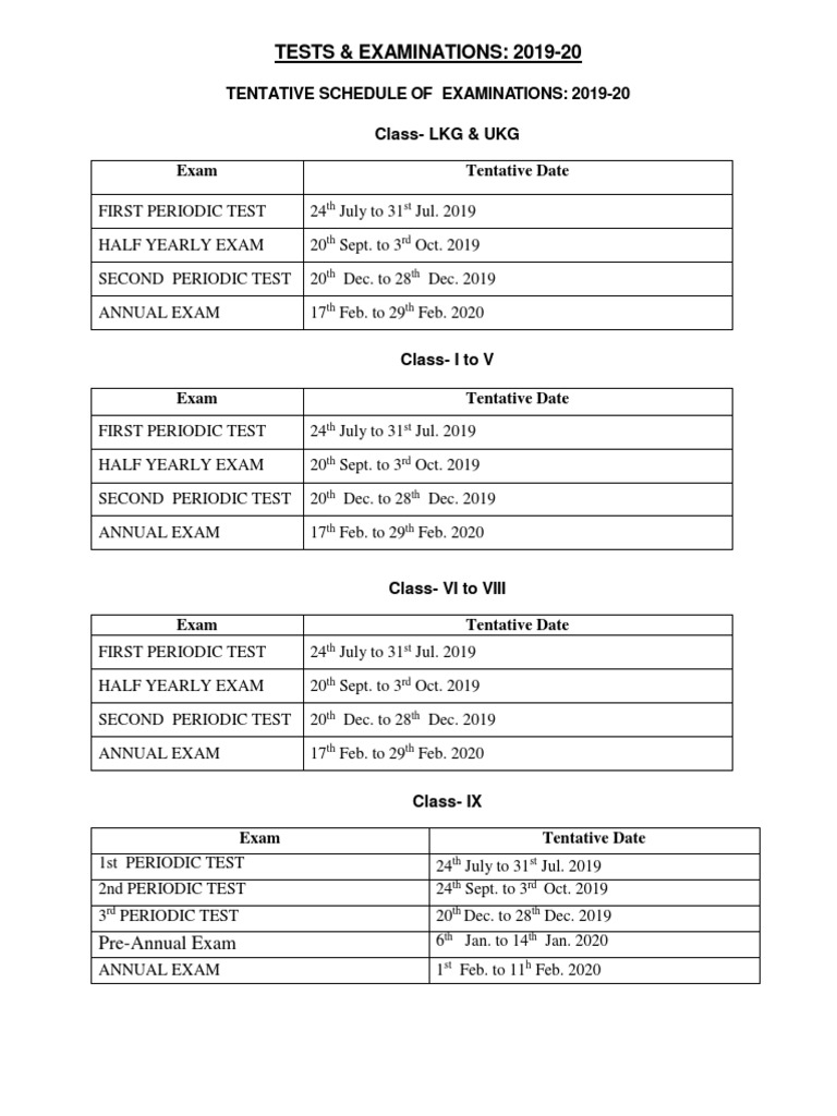 EXAMINATIONS & TESTS-2019-20 Vrs BGH | PDF
