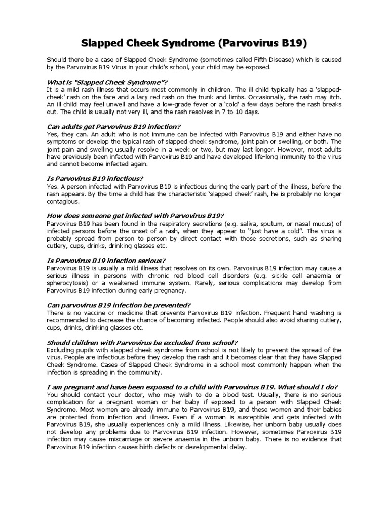 Slapped Cheek Syndrome | PDF | Infection | Viral Diseases