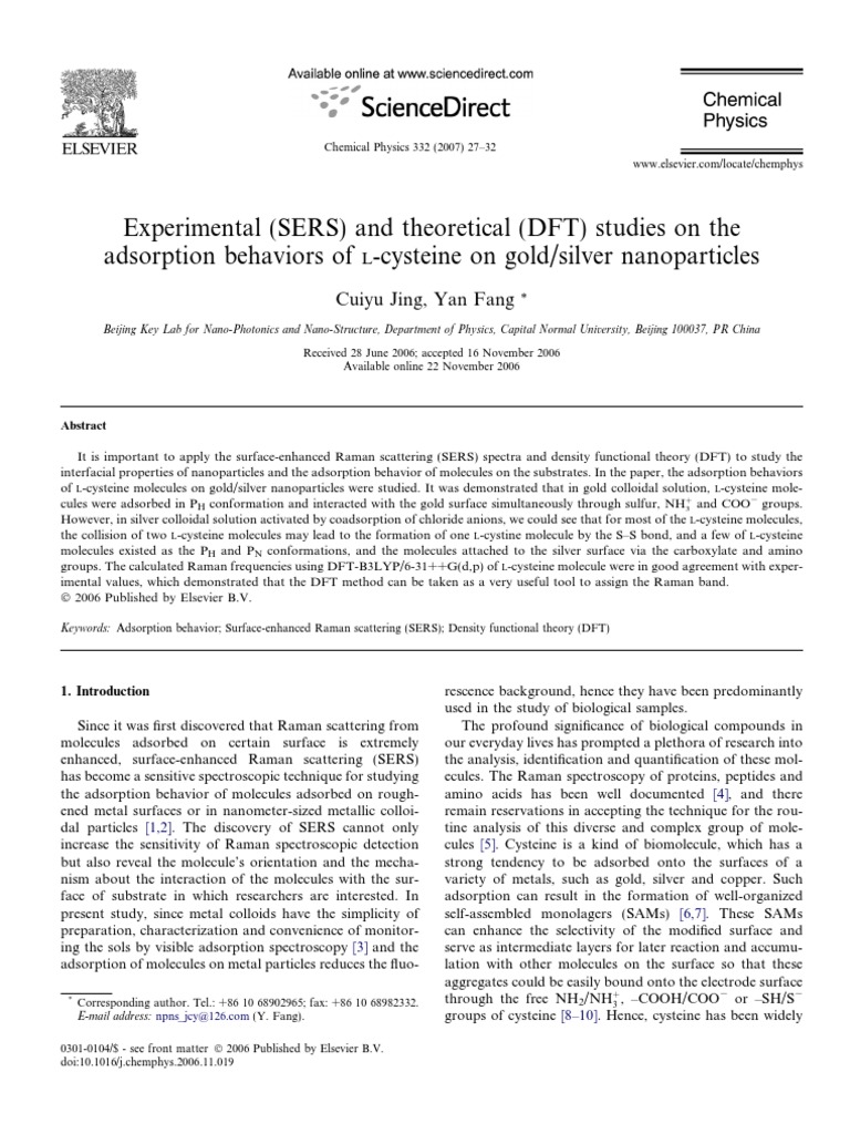 Experimental (SERS) and Theoretical (DFT) Studies On The Adsorption Behaviors of - Cysteine On ...