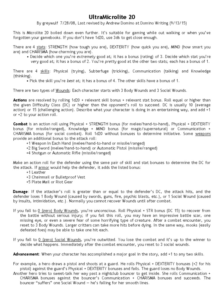 UltraMicrolite 20 RPG Rules Guide | PDF | Leisure | Sports