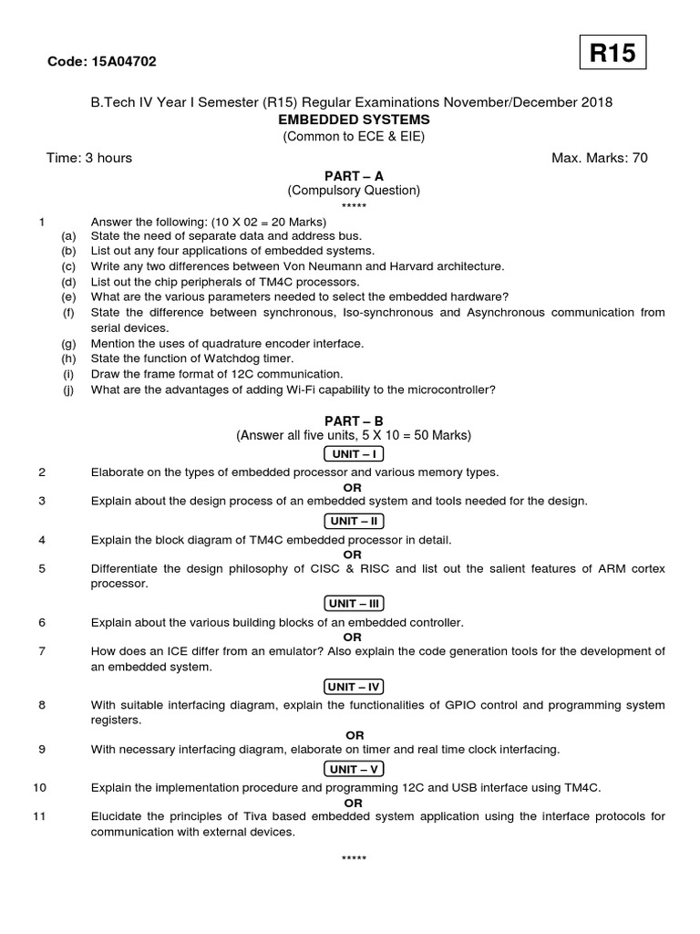 15A04702 Embedded Systems | PDF | Embedded System | Central Processing Unit