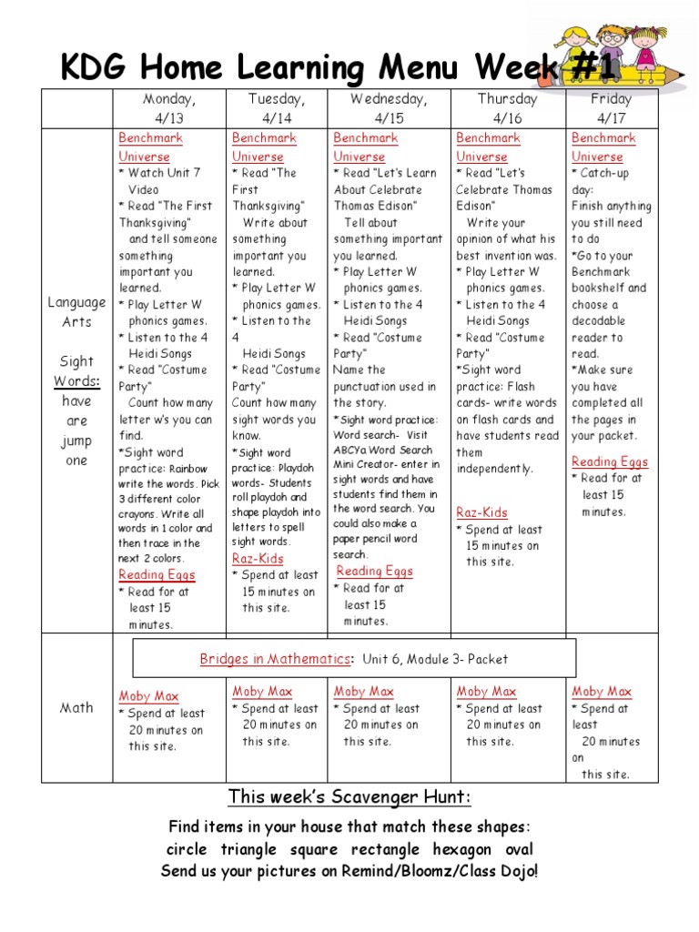 KDG Distance Learning - Week 1 | PDF | Phonics