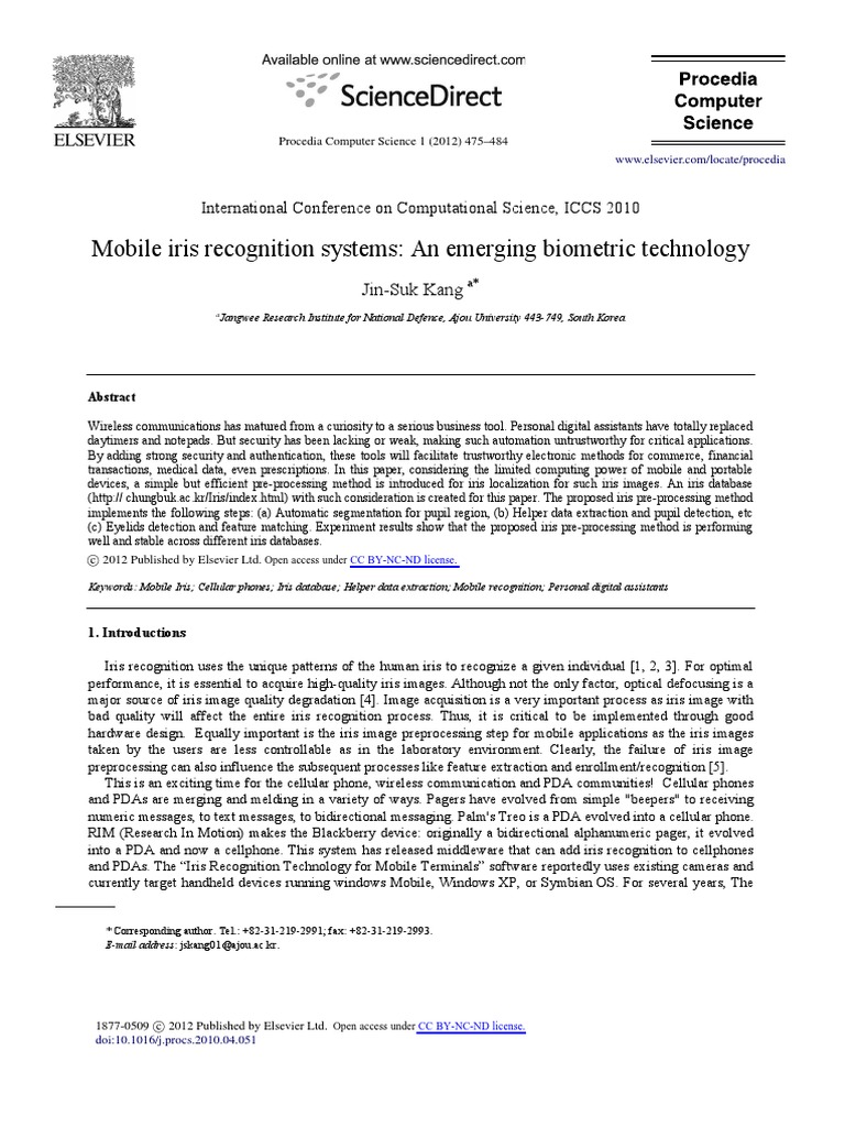 Mobile Iris Recognition Systems: An Emerging Biometric Technology | PDF ...
