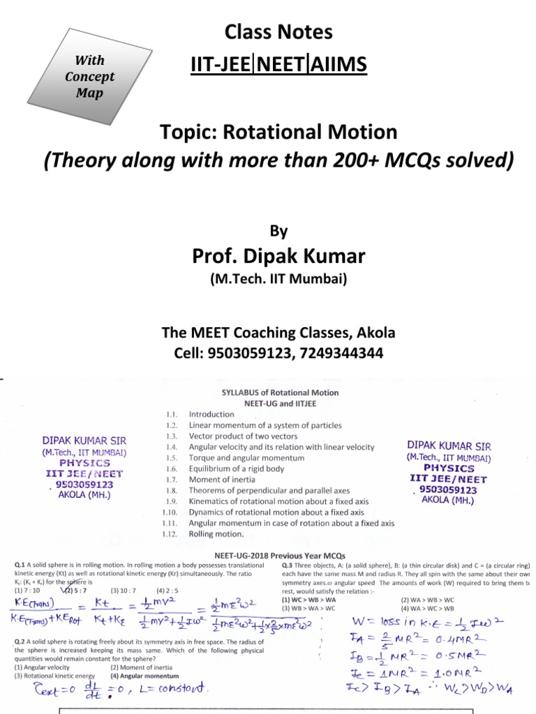 Rotational Motion Class Notes by Topper PDF | PDF