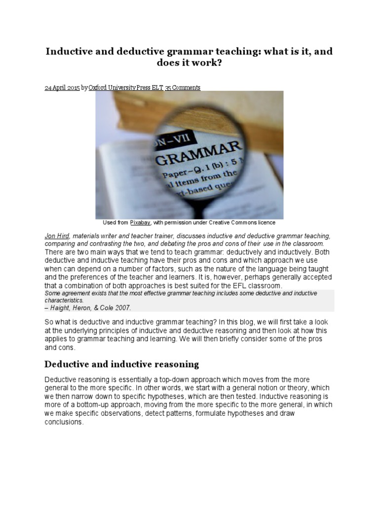 Inductive And Deductive Grammar Teaching Instruction Pdf Inductive Reasoning Deductive
