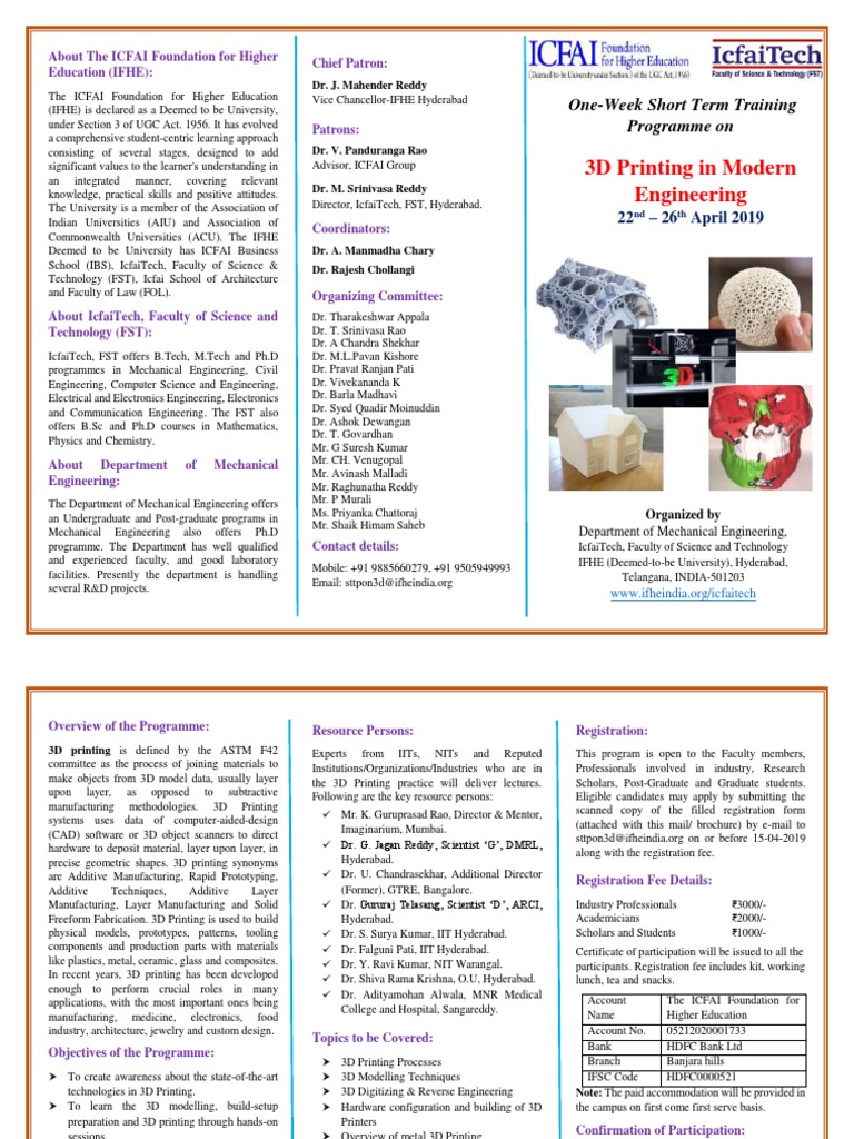 3D Printing in Modern Engineering: One-Week Short Term Training ...