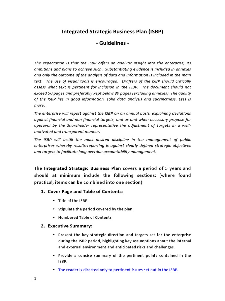 Integrated Strategic Business Plan (ISBP) - Guidelines - : 1. Cover ...