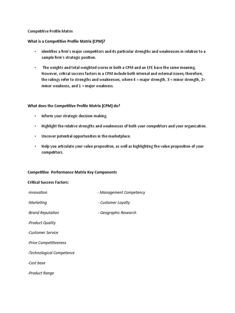 What Is A Competitive Profile Matrix (CPM) ? | PDF | Competition ...