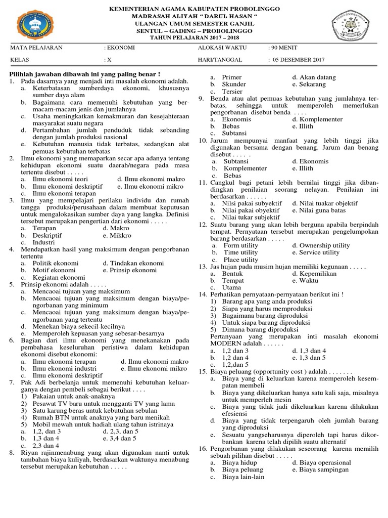 Soal Ekonomi Kelas X | PDF