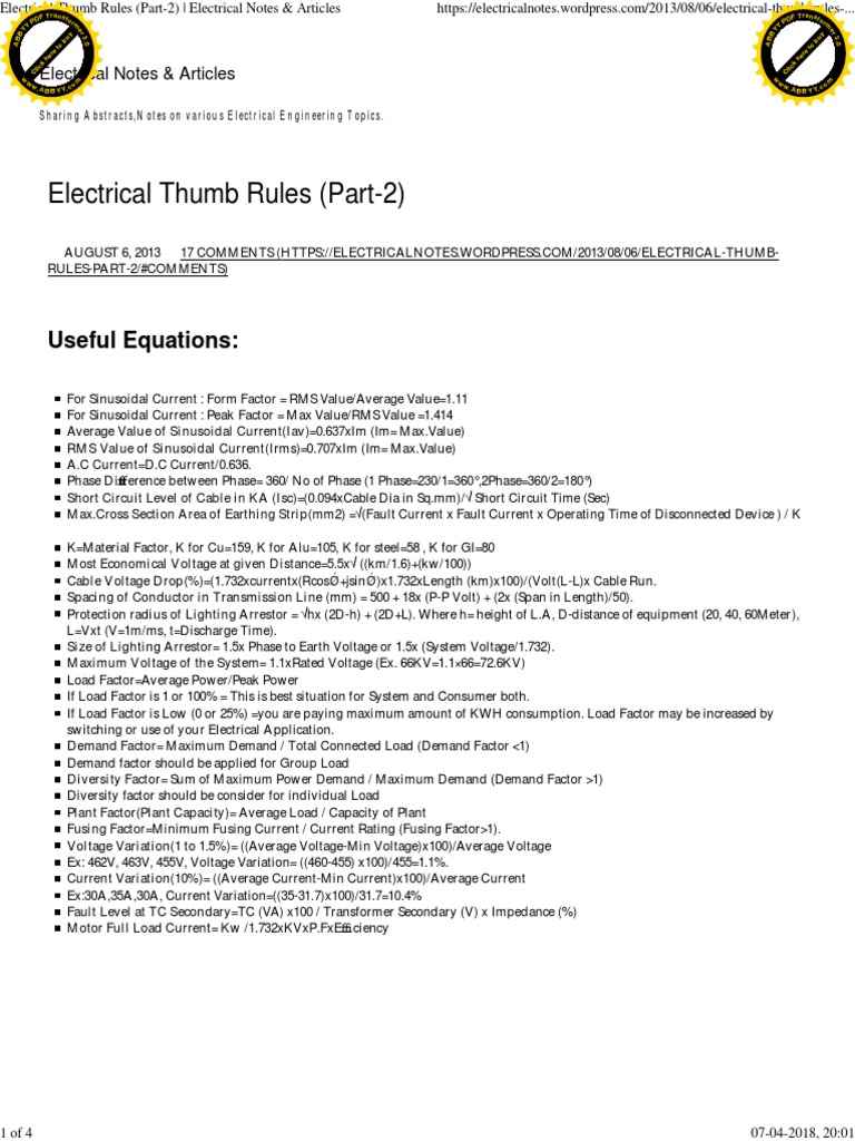 Electrical Thumb Rules (Part-2) - Electrical Notes & Articles | PDF ...