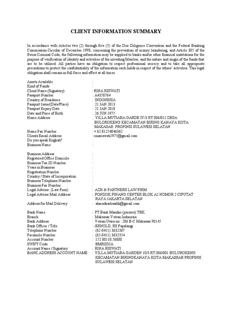 Cis - Client Info Summary. Rina | PDF | Social Institutions | Social ...