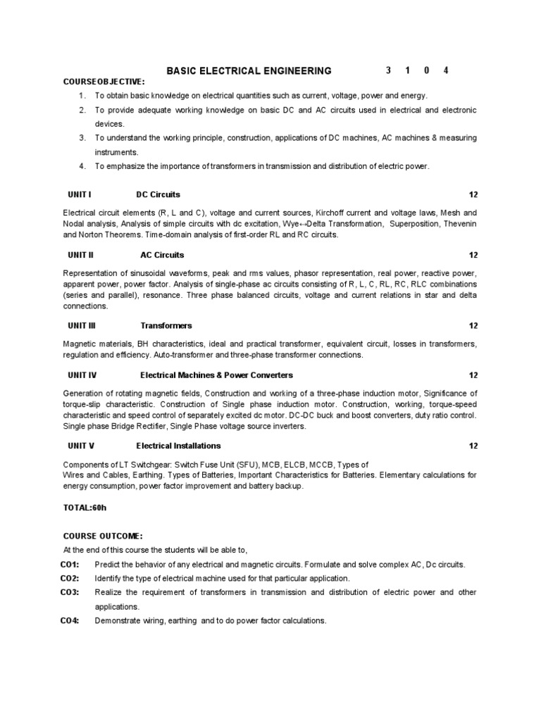 Basic Electrical Engineering | PDF | Electrical Network | Alternating ...