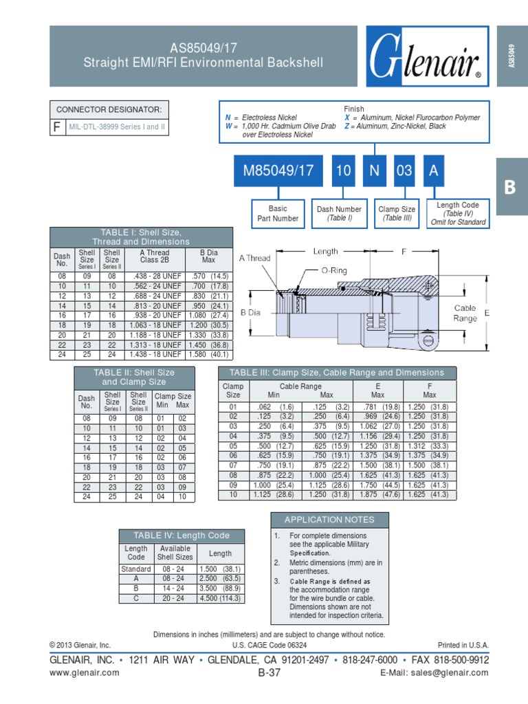 AS85049/17 Straight EMI/RFI Environmental Backshell: TABLE I: Shell ...