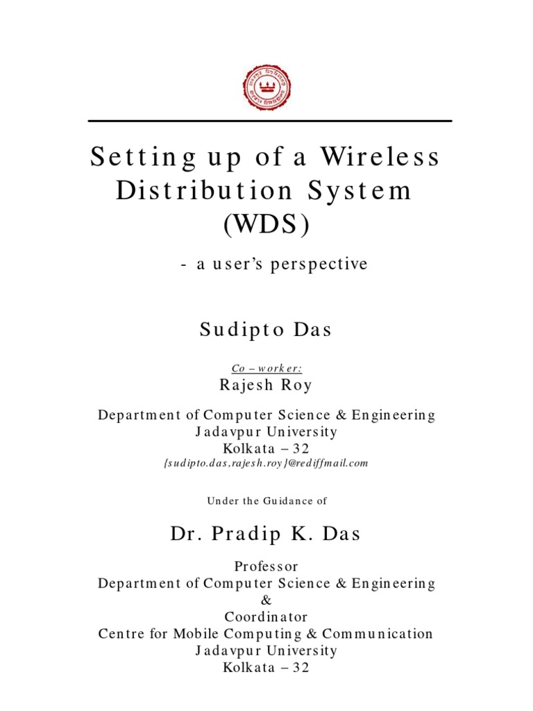 Setting Up of A Wireless Distribution System (WDS) : Sudipto Das | PDF ...