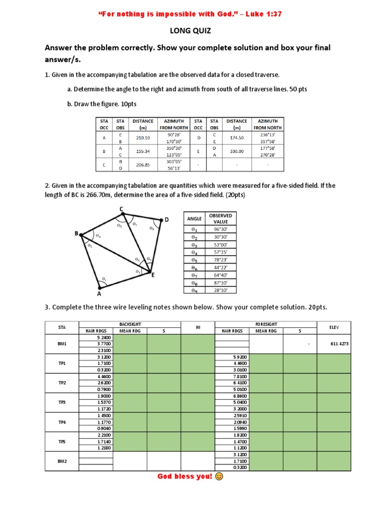 Long Quiz Answer The Problem Correctly. Show Your Complete Solution and ...