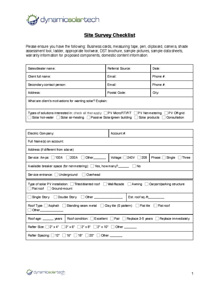 Site Survey Checklist: Check All That Apply: Check All That Apply ...