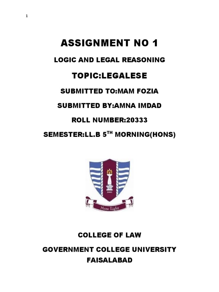 Assignment No 1: Topic:Legalese | PDF | Legal Concepts | Justice
