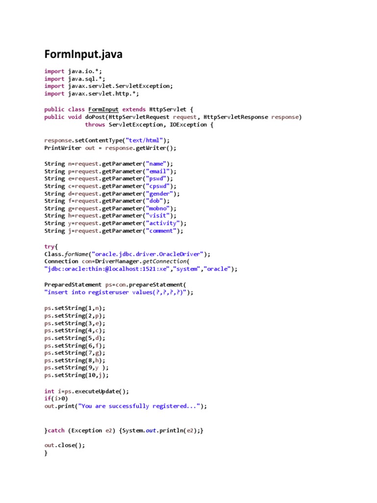 Forminput - Java: Import Import Import Import Public Class Extends ...