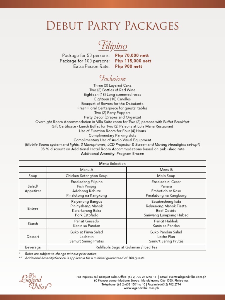 TLV ESO Debut Party Packages PDF | Download Free PDF | Salad | Menu