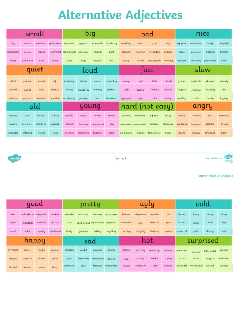 t2 e 2190 Alternative Adjectives Vocabulary Grid - Ver - 10 PDF | PDF ...