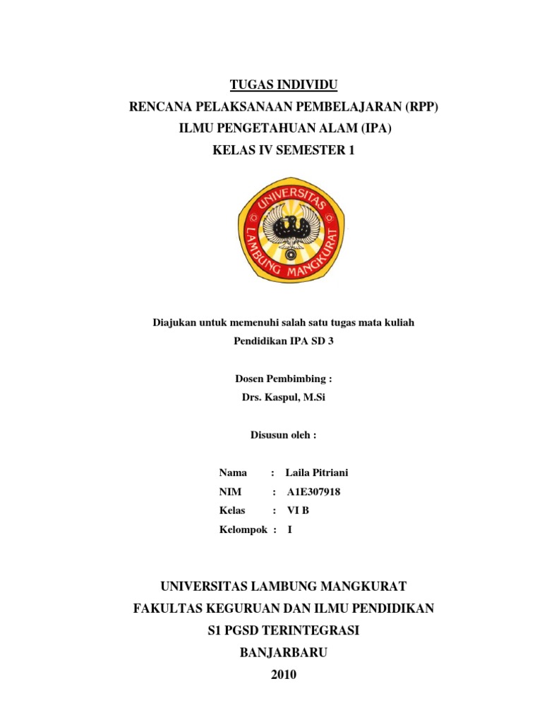 RPP IPA Sifat Dan Wujud Benda Kelas IV Semester I | PDF