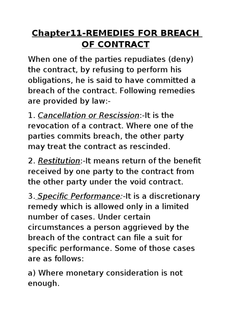 Breach of Contract | PDF | Damages | Specific Performance