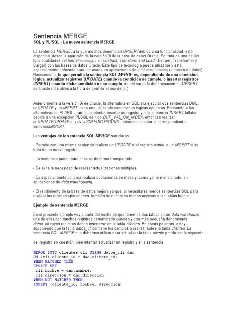 Teoria y Scripts MERGE | PDF | Pl / Sql | SQL