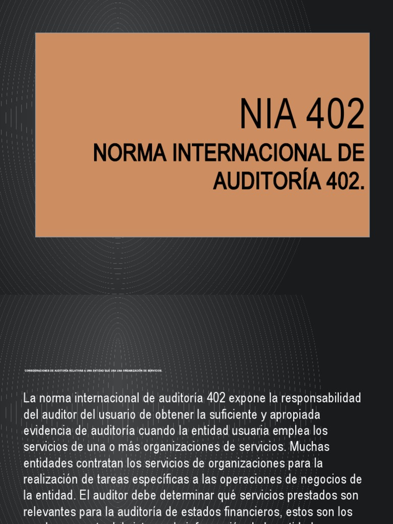 Nia 402 | PDF | Auditoría | Contralor