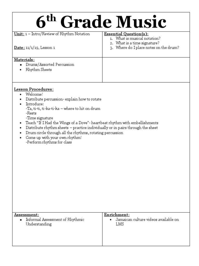 6th Grade Rhythm Notation Lessons | PDF | Rhythm | Musical Notation