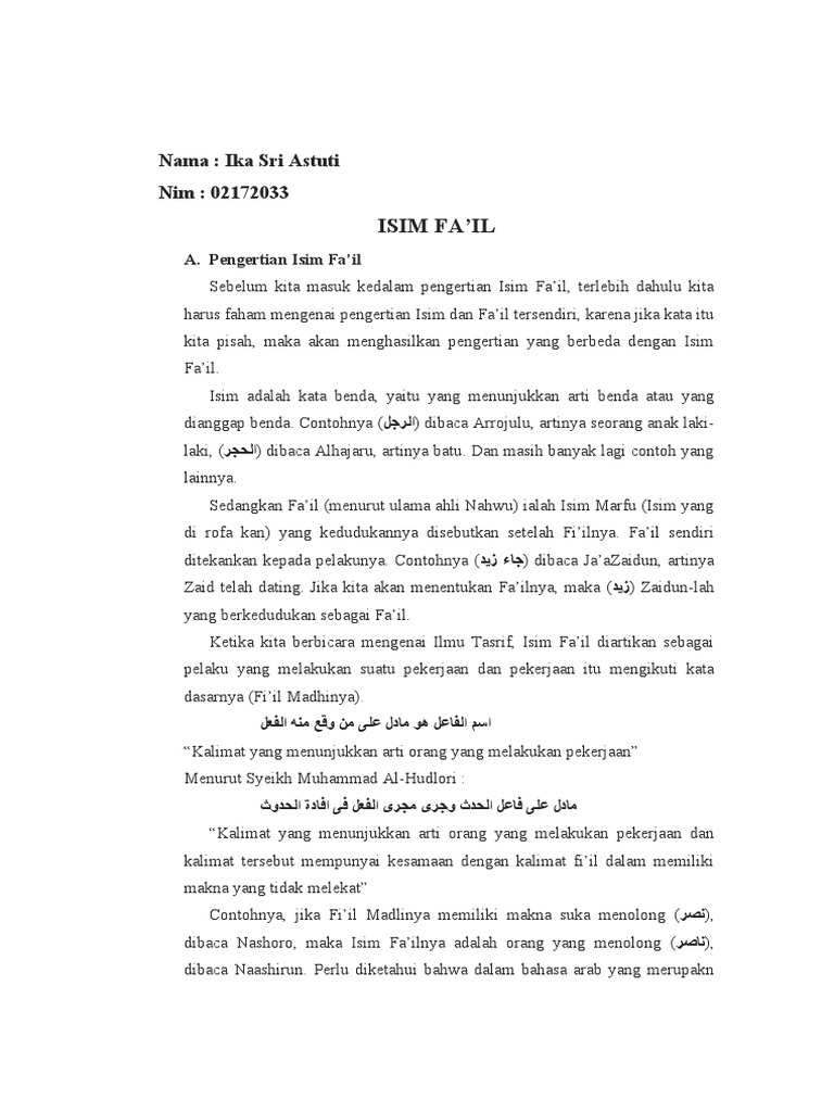 Pengertian dan Bentuk Isim Fa'il | PDF