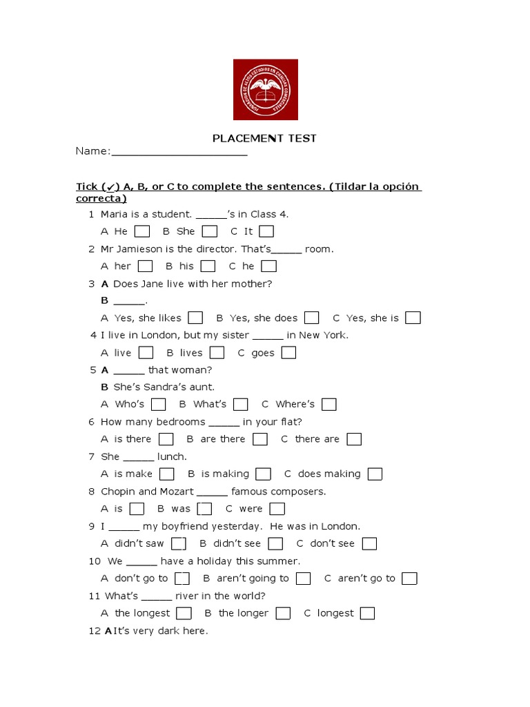 PLACEMENT TEST - Modelo2 | PDF